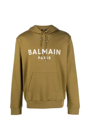 Balmain Logo-print Drawstring Hoodie - Green