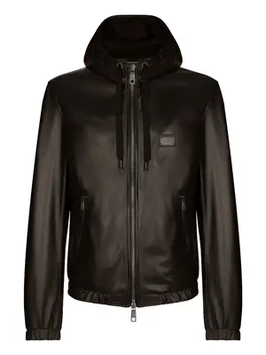 Dolce & Gabbana Logo-tag Hooded Leather Jacket - Black