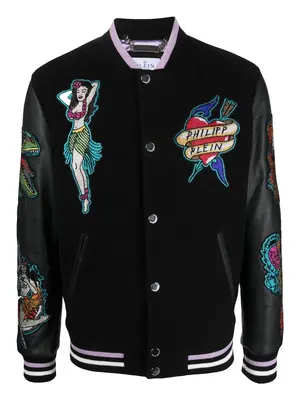 Philipp Plein Embellished College Bomber Jacket - Black