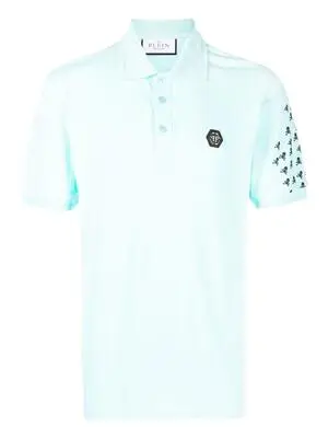 Philipp Plein Skull And Bones Cotton Polo Shirt - Blue