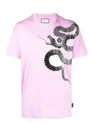 Philipp Plein Embellished Snake-print T-shirt - Neutrals