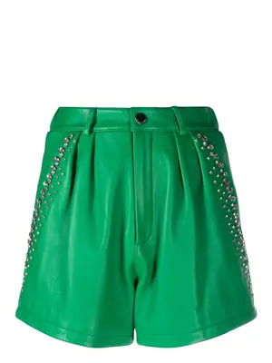 Philipp Plein Rhinestone-embellished Leather Shorts - Green