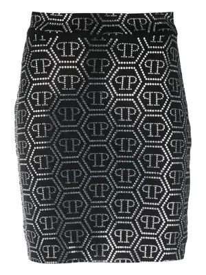 Philipp Plein Crystal-embellished Monogram Mini Skirt - Black