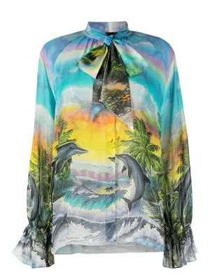 Philipp Plein Hawaii-print Chiffon Shirt - Blue