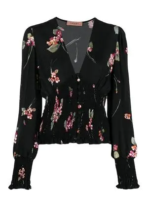 TWINSET Floral-print V-neck Blouse - Black