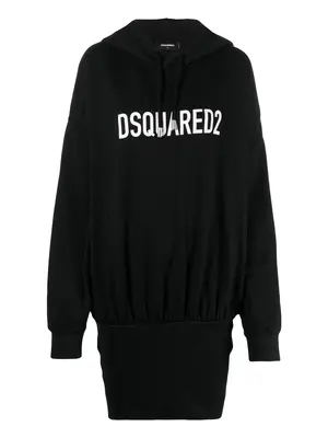 Dsquared2 Logo Print Hooded Dress - Black