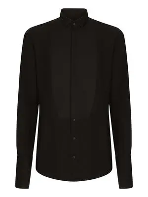 Dolce & Gabbana Cotton Poplin Gold-fit Tuxedo Shirt - Black