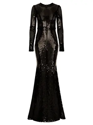 Dolce & Gabbana Long Sequined Dress With Corset - Black
