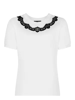 Dolce & Gabbana Jersey T-shirt With Dg Logo And Lace Inserts - White