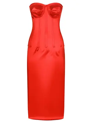 Dolce & Gabbana Satin Corset Midi Dress - Red