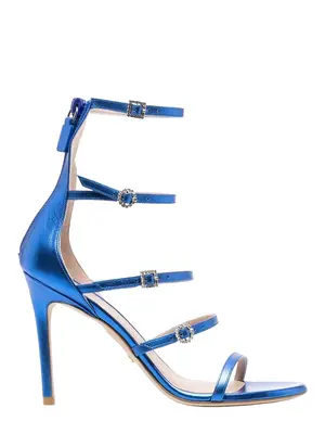 STUART WEITZMAN 100mm Crystal-buckle Metallic Sandals - Blue