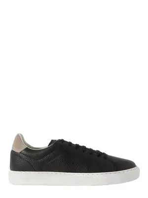 Brunello Cucinelli Suede-trimmed Full-grain Leather Sneakers - Black