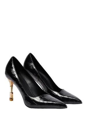 Balmain Moneta Croc-effect Leather Pumps - Black