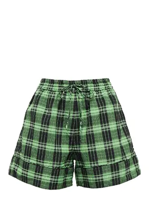 GANNI Checked Seersucker Shorts - Green