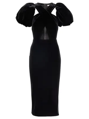 CHRISTOPHER KANE Wrap Velvet Midi Dress - Black