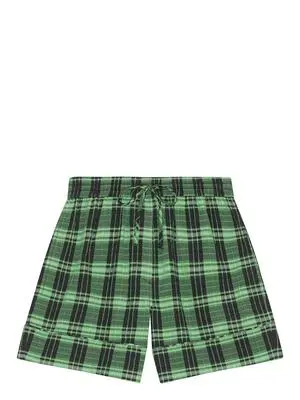 GANNI Seersucker Check Shorts - Green