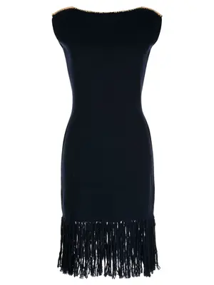ONEFIFTEEN Fringed-edge Wool Dress - Blue