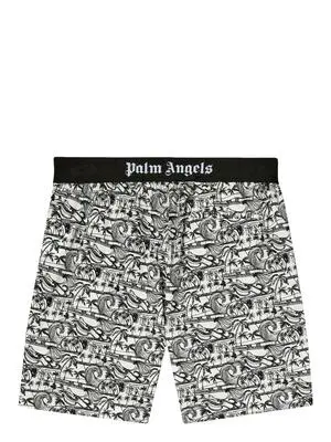 Palm Angels Waves Graphic-print Deck Shorts - White