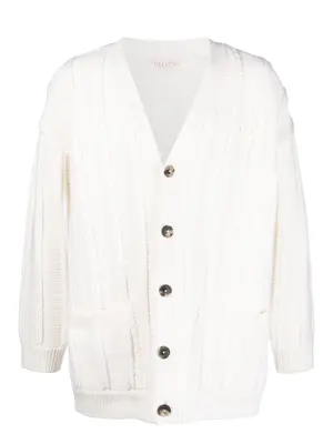 Valentino Garavani Ribbed-knit Cardigan - Neutrals