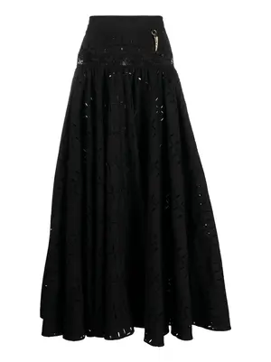 Roberto Cavalli Broderie Anglaise A-line Skirt - Black