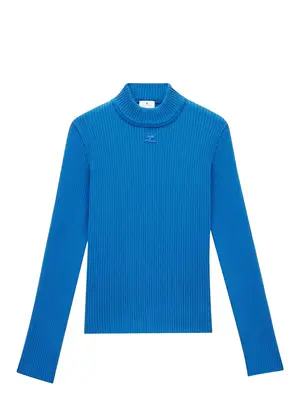 COURREGES Ribbed-knit Mock-neck Jumper - Blue