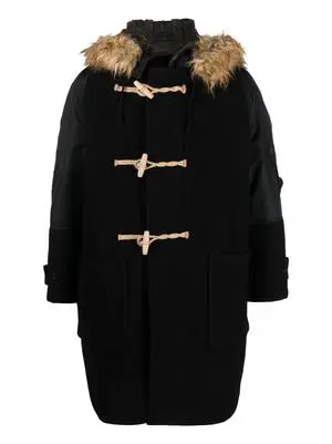 Junya Watanabe Contrast-sleeve Duffle Coat - Black