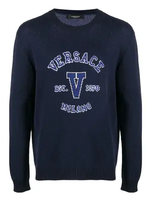 Versace Intarsia-knit Logo Jumper - Blue