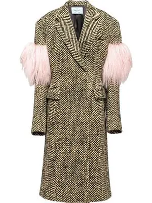 Prada Double-breasted Shearling Coat - Black