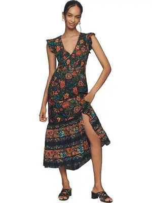 Anthropologie The Peregre Midi Dress - Black Floral