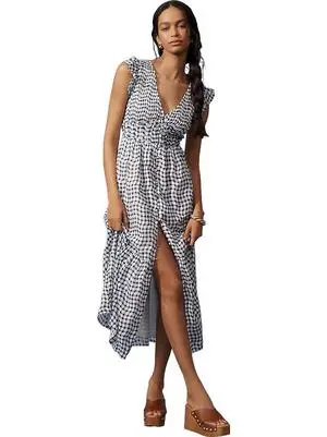 Anthropologie By Anthropologie Peregrine Printed Midi Dress Blue