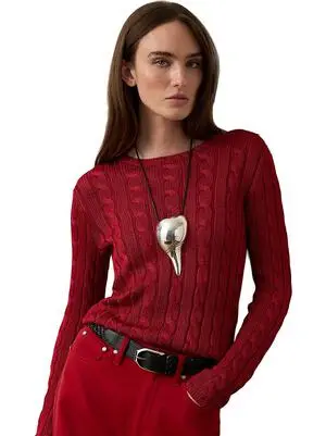 Ralph Lauren Cable-knit Silk Crewneck Sweater - Bright Red