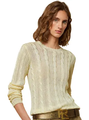 Ralph Lauren Cable-knit Silk Crewneck Sweater - Lux Cream