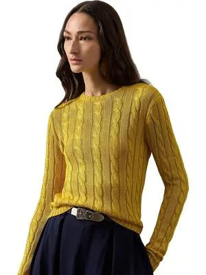 Ralph Lauren Cable-knit Silk Crewneck Sweater - Racing Yellow