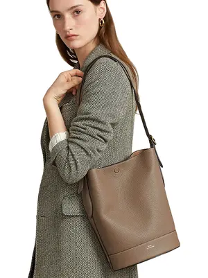 Ralph Lauren Bellport Leather Bucket Bag Taupe