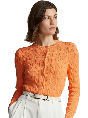 Ralph Lauren Ralph Lauren Cable-Knit Cotton Cardigan Fair Orange