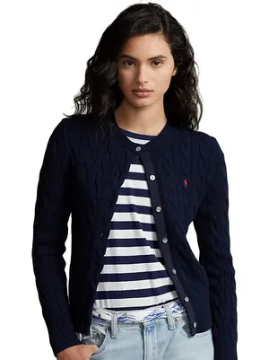 Ralph Lauren Cable-knit Cotton Crewneck Cardigan - Hunter Navy