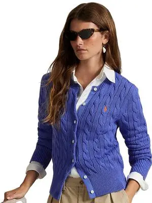 Ralph Lauren Cable-knit Cotton Crewneck Cardigan - Maidstone Blue