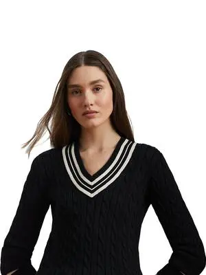 Ralph Lauren Cable-Knit Cotton Cricket Sweater Black/mascarpone Cream