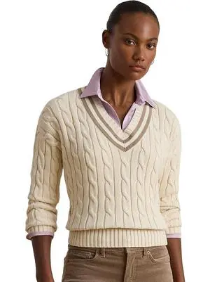 Ralph Lauren Cable-Knit Cotton Cricket Sweater Cream/adirondack Heather