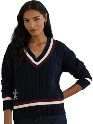 Ralph Lauren Cable-knit Cotton Cricket Sweater - Lauren Navy/cream Multi