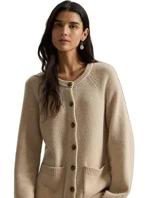 Ralph Lauren Cashmere Crewneck Cardigan - Deck Tan Heather
