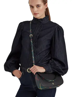 Ralph Lauren Crosshatch Leather Medium Danni Shoulder Bag Black/holiday Tartan