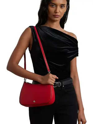 Ralph Lauren Crosshatch Leather Medium Danni Shoulder Bag Festive Red