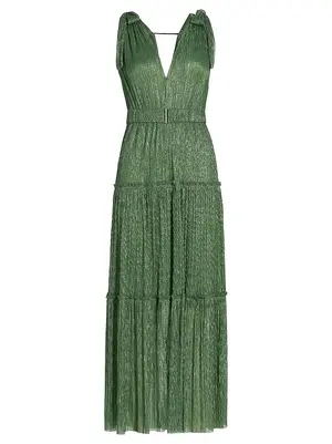 SABINA MUSAYEV Helena Metallic Tiered Maxi Dress Basil