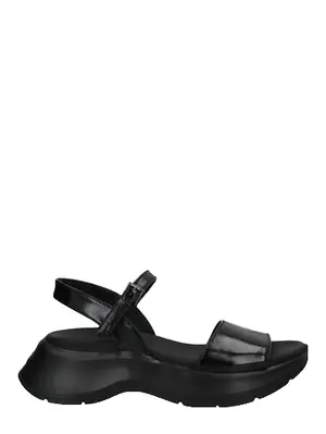 Hogan Leather Wedge Sandals - Black