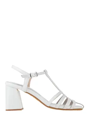 LORETTA PETTINARI Leather Ankle Strap Sandals White