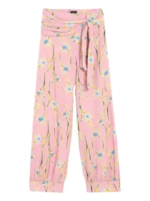 Pinko Floral Print Viscose Pants - Pink