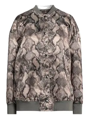 VICOLO Animal Print Bomber Jacket - Beige