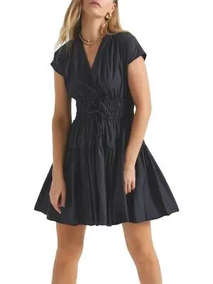 Derek Lam 10 Crosby Tora Shirred Waist Cotton Dress - Black