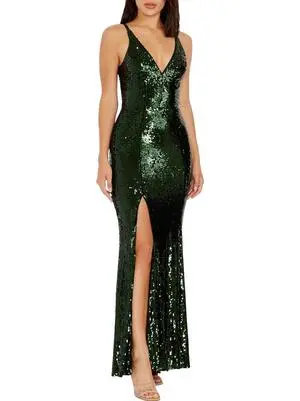 Dress The Population Dress The Population Iris Sequin Gown Deep Emerald